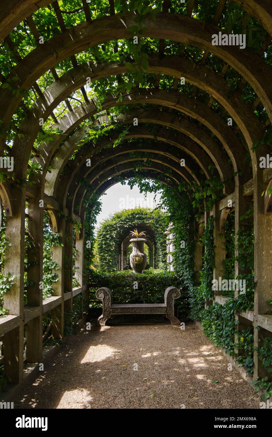 Green oak pagodas covered in Hornbeam hedging, with an ornate green oak ...