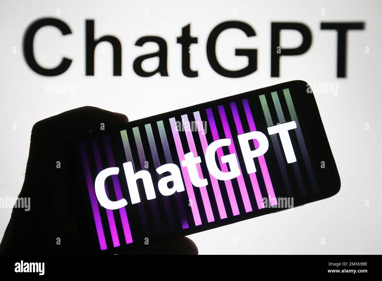 In this photo illustration, ChatGPT logo of a chatbot launched by OpenAI is seen on a smartphone ...