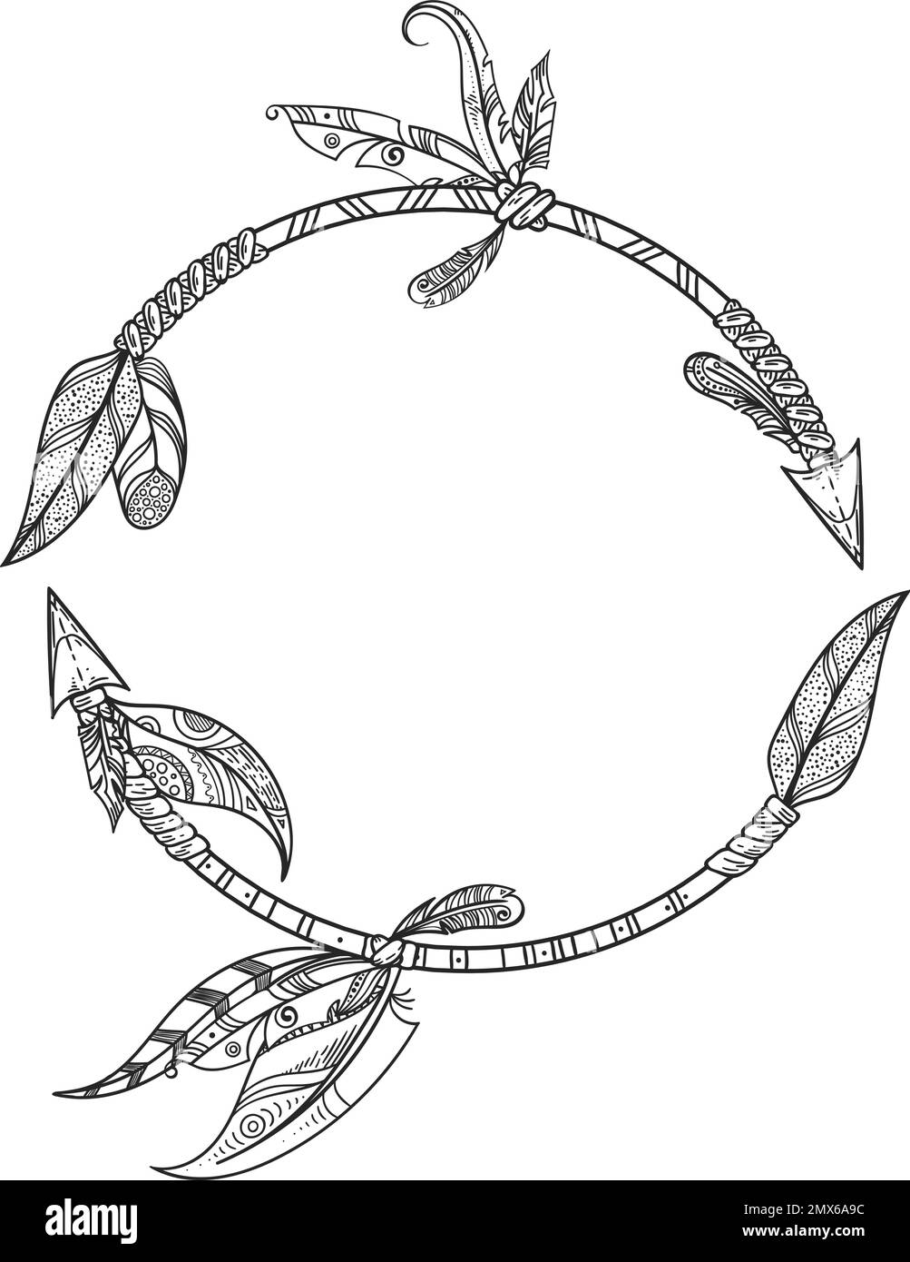 Round arrow border. Decorative patterned boho frame Stock Vector Image ...