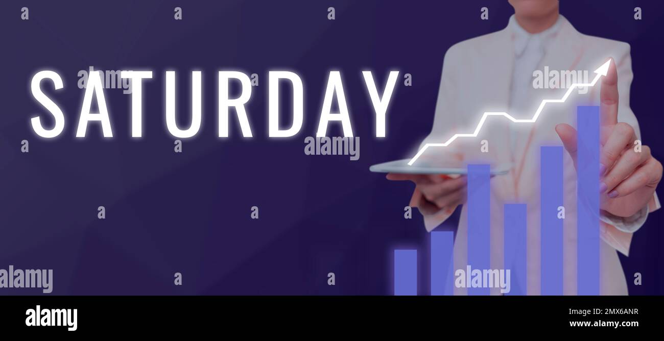 Writing displaying text Saturday. Concept meaning First day of the ...