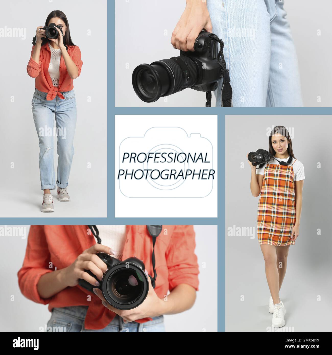 Collage of people with cameras and text Professional Photographer Stock ...