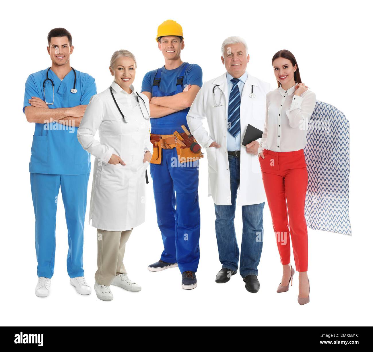 Collage of people with different professions on white background Stock ...