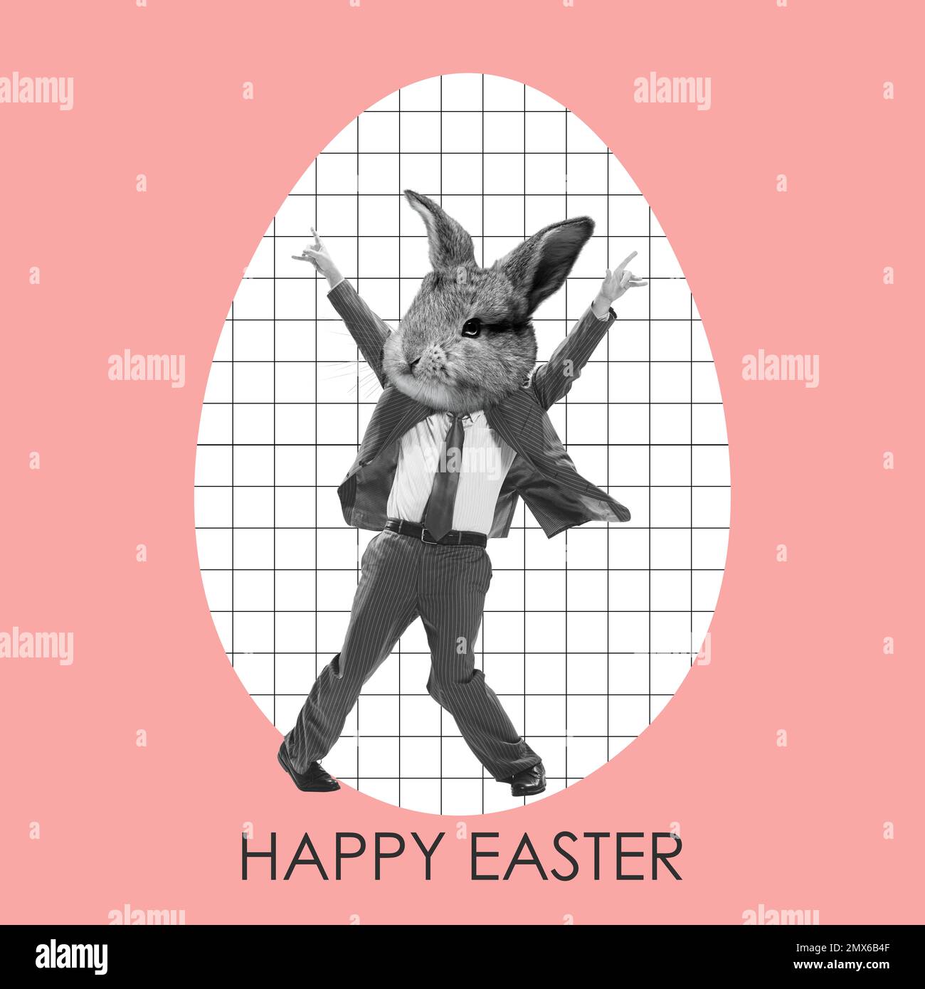 Bunny head on male body in classic suit dancing. Creative design on ...
