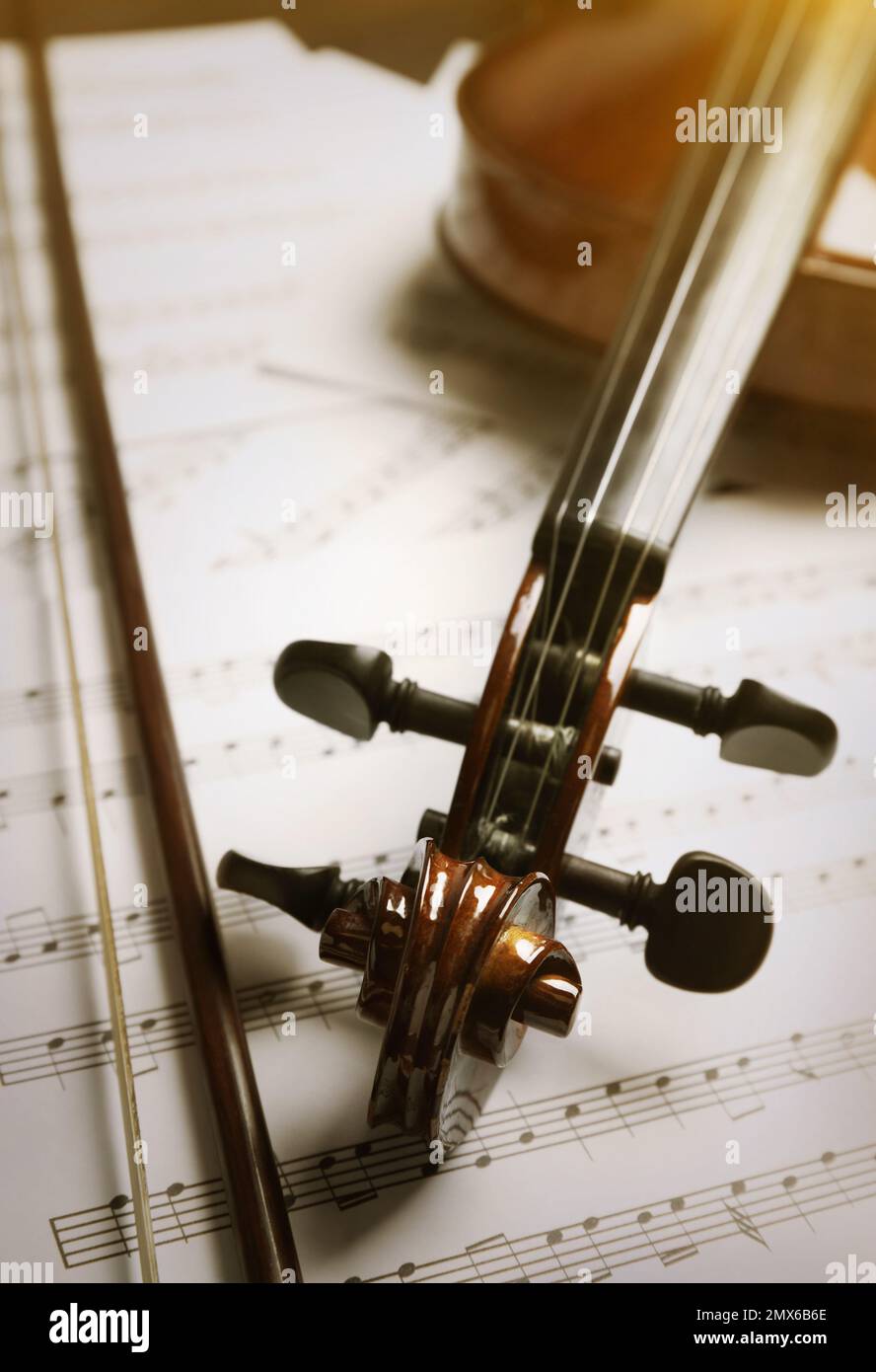 Beautiful classic violin, closeup view. Musical instrument Stock Photo ...
