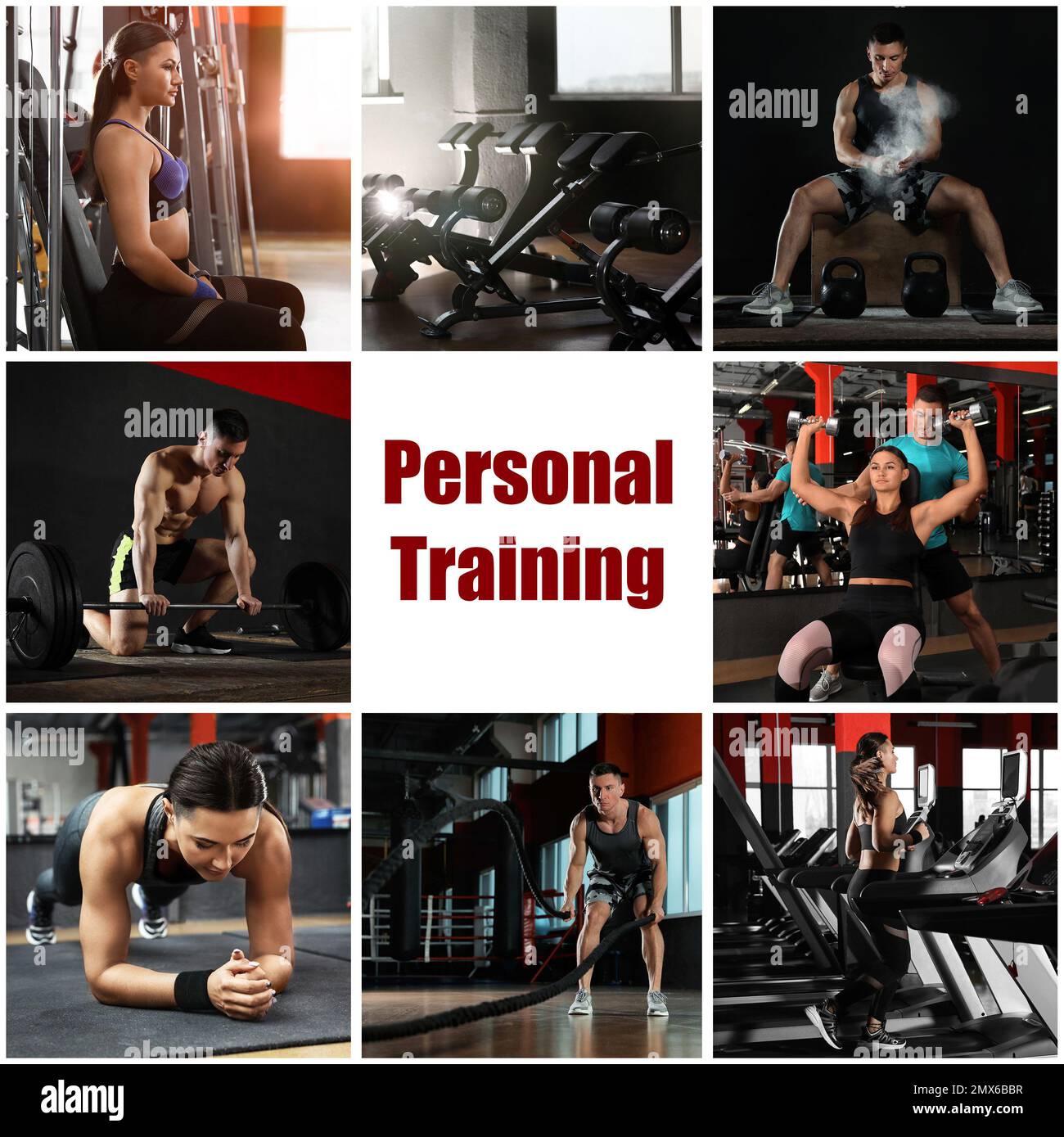 Collage of people in modern gym and text Personal Training Stock Photo ...
