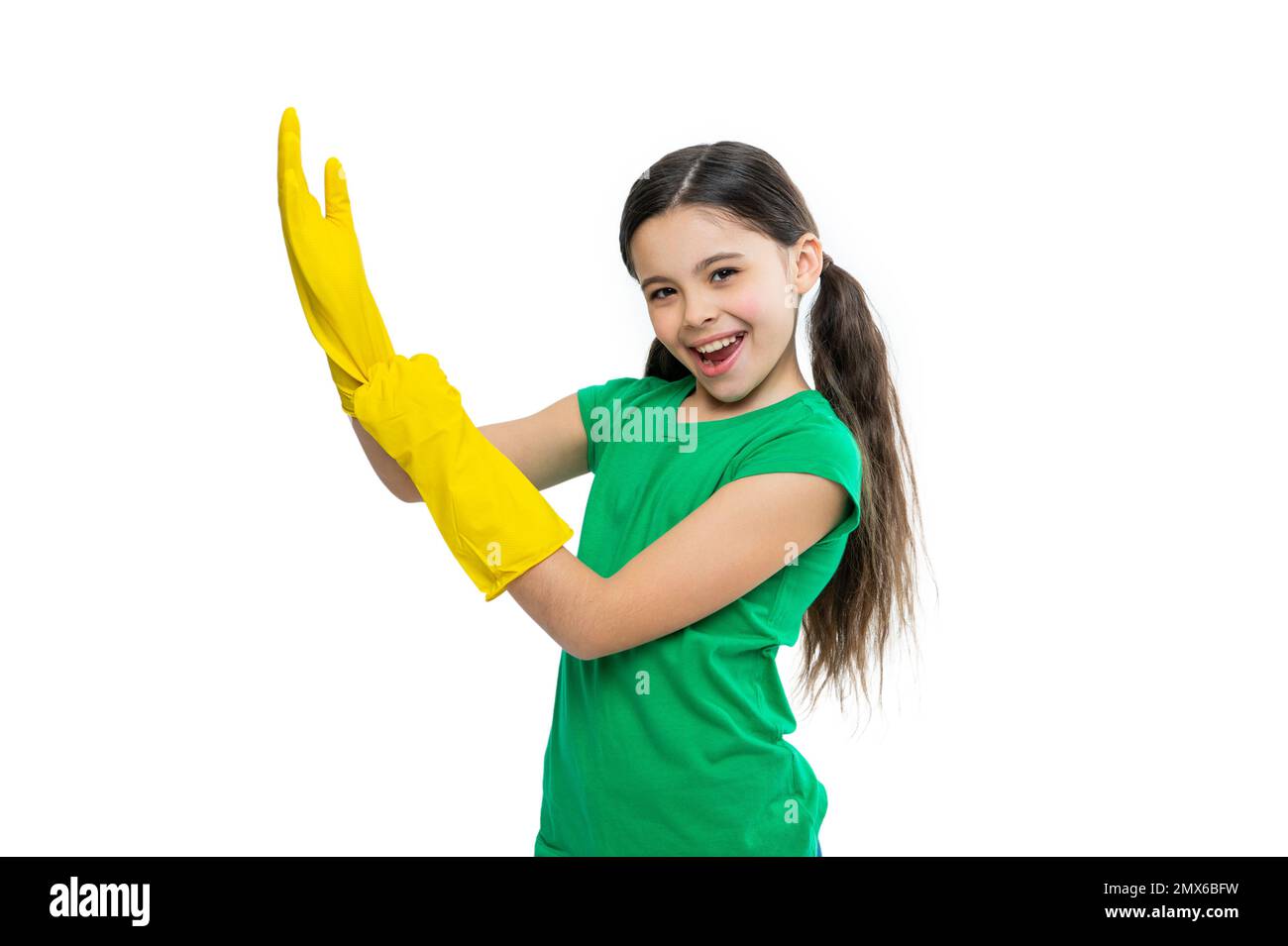 positive girl cleaner do housework on background. photo of girl cleaner ...