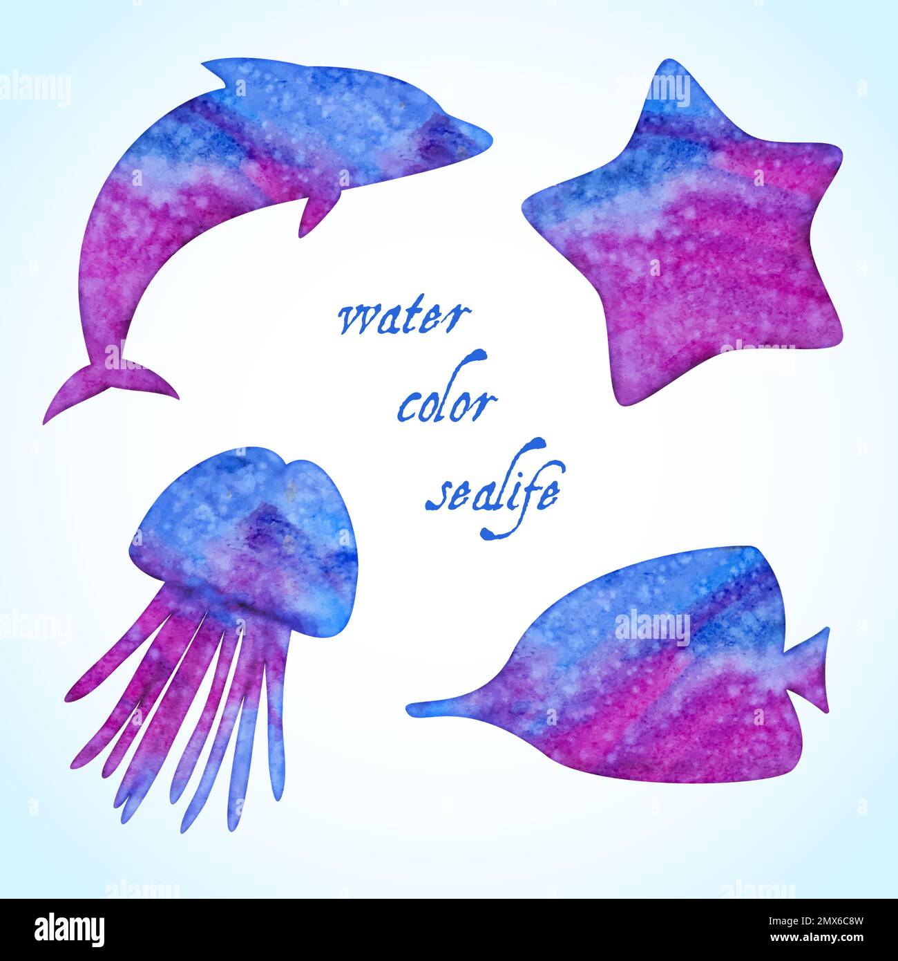 Set of sea animals with watercolor texture Stock Vector Image & Art - Alamy
