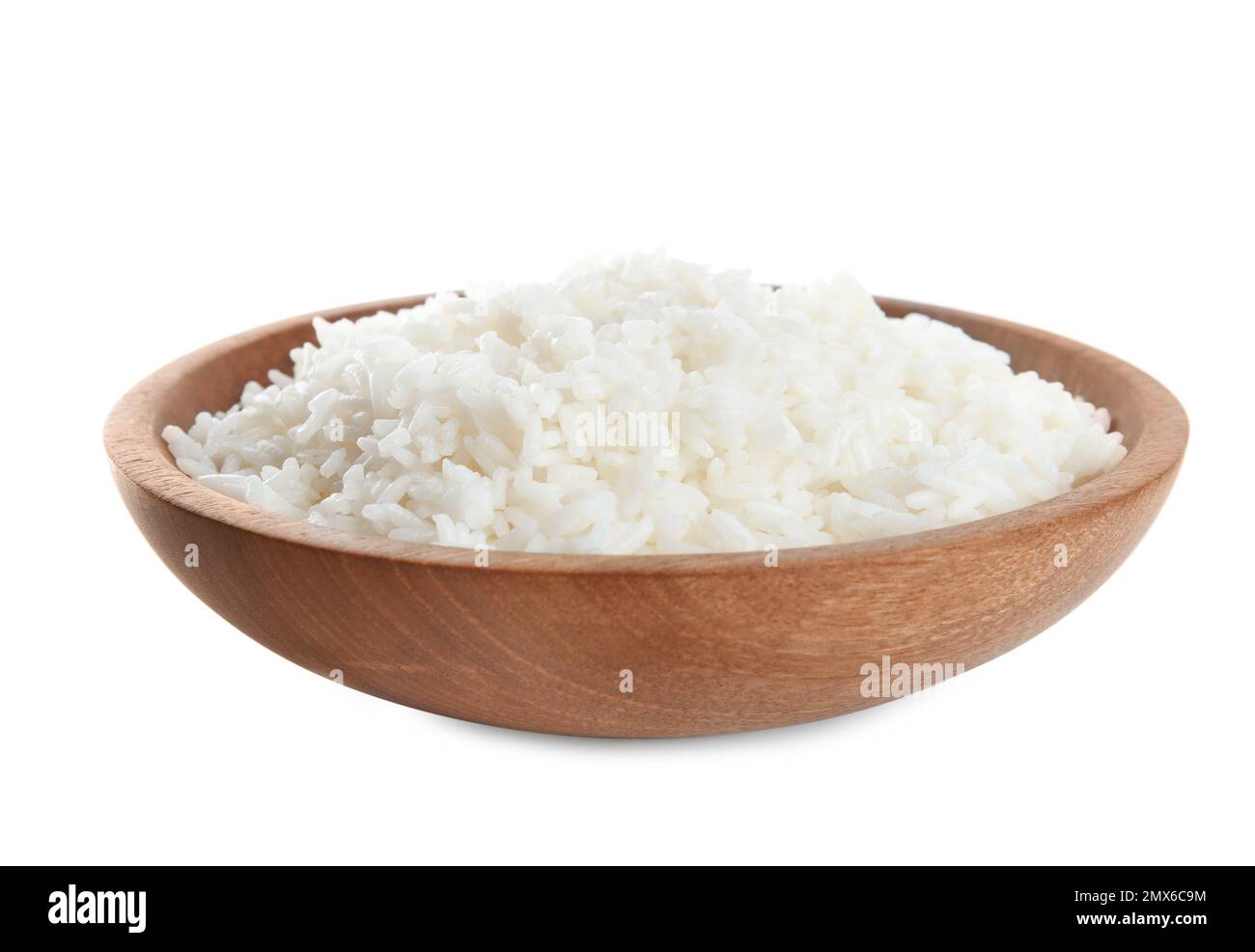 Wooden bowl with cooked rice isolated on white Stock Photo - Alamy
