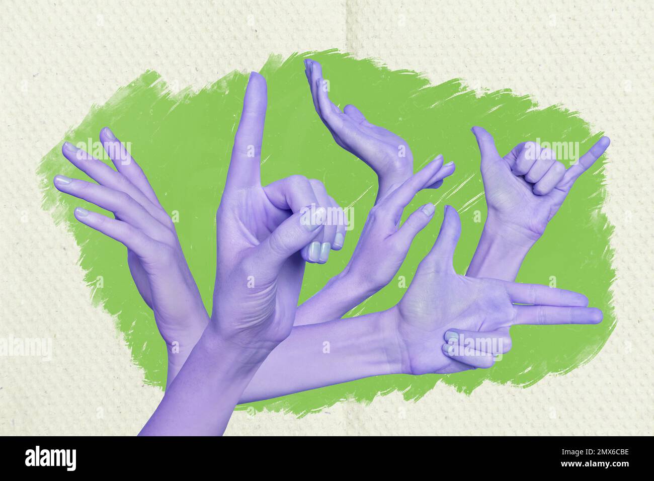 Composite collage picture of people arms fingers demonstrate different ...