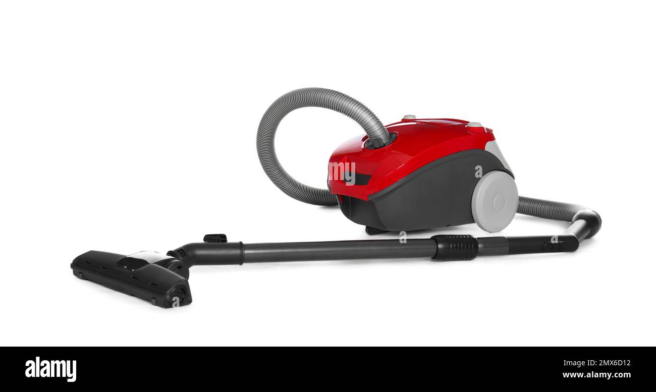 Modern red vacuum cleaner isolated on white Stock Photo - Alamy