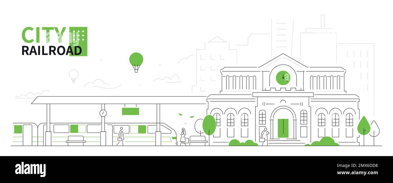 City railroad - thin line design style vector illustration Stock Vector ...