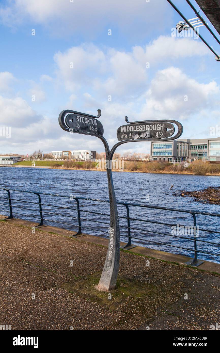 The Infinity Bridge in Stockton on Tees,England,UK with direction sign ...