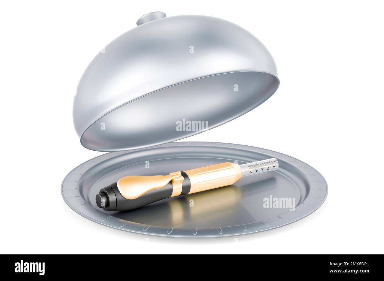Restaurant cloche with hyaluronic pen, 3D rendering isolated on white ...