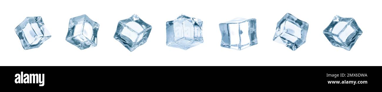 Set of crystal clear ice cubes on white background. Banner design Stock ...