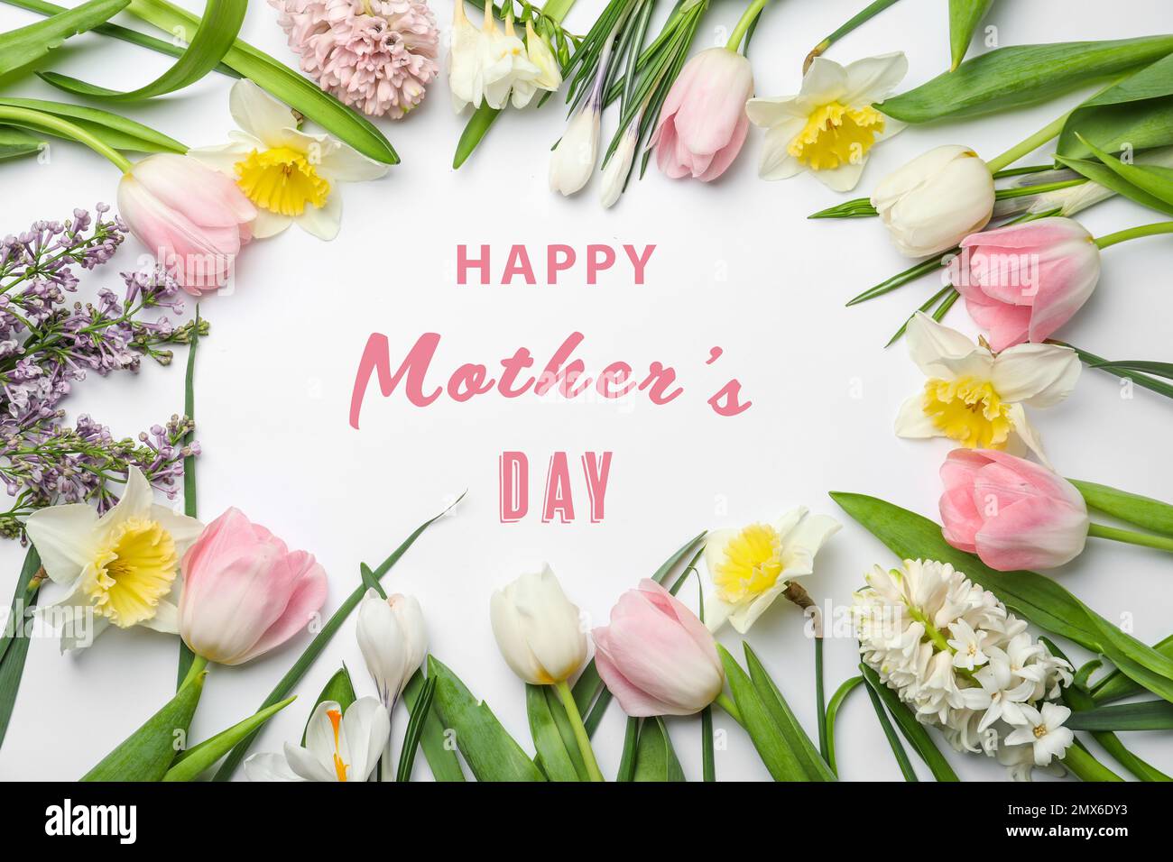 Frame made with beautiful spring flowers and phrase HAPPY MOTHER'S DAY ...