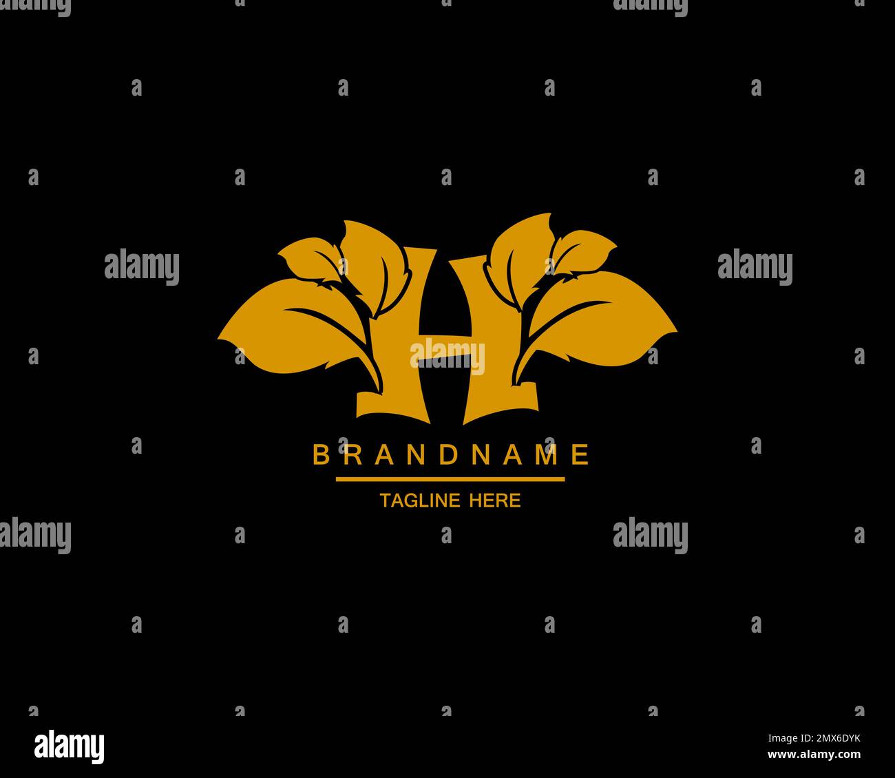 gold letter H logo design with luxurious and beautiful leaf ornament. H ...