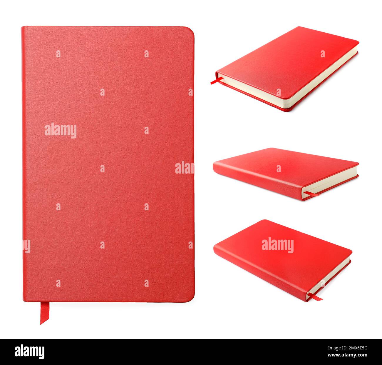 Set of red notebooks on white background Stock Photo - Alamy