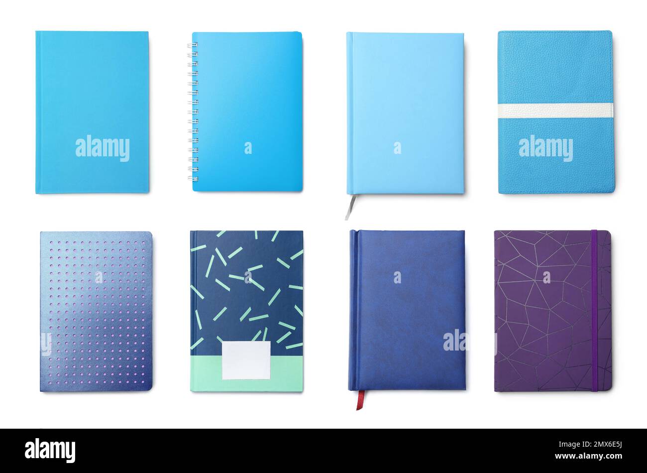 Set of different notebooks on white background, top view Stock Photo ...