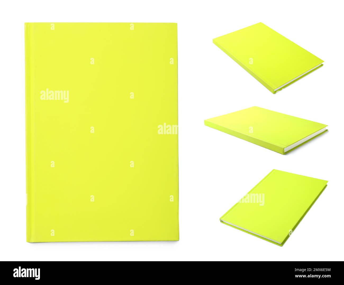 Set of yellow notebooks on white background Stock Photo - Alamy