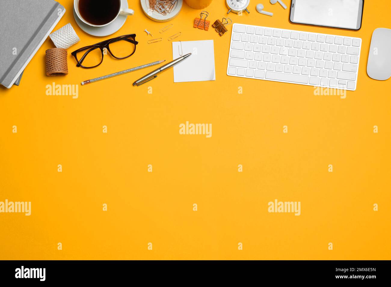 Flat lay composition with computer accessories and different office ...