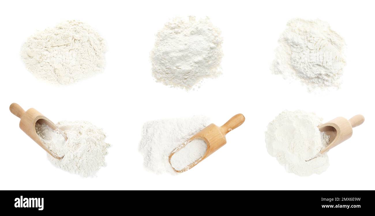 Set of organic flour on white background, top view. Banner design Stock ...