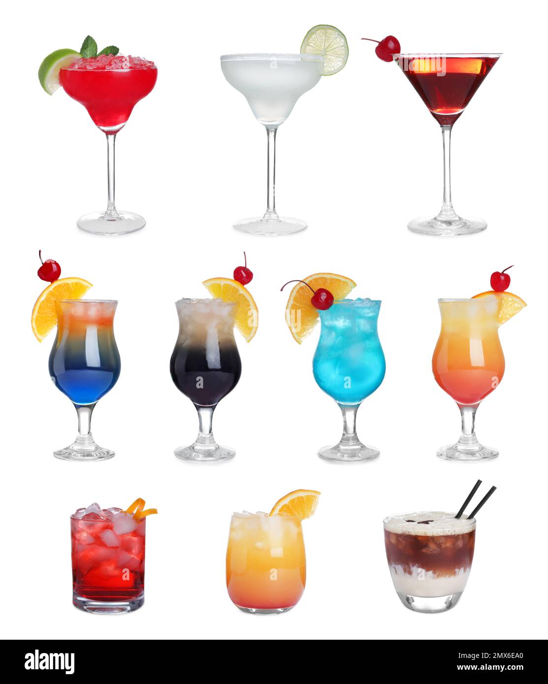 Set of tasty alcoholic cocktails on white background Stock Photo - Alamy