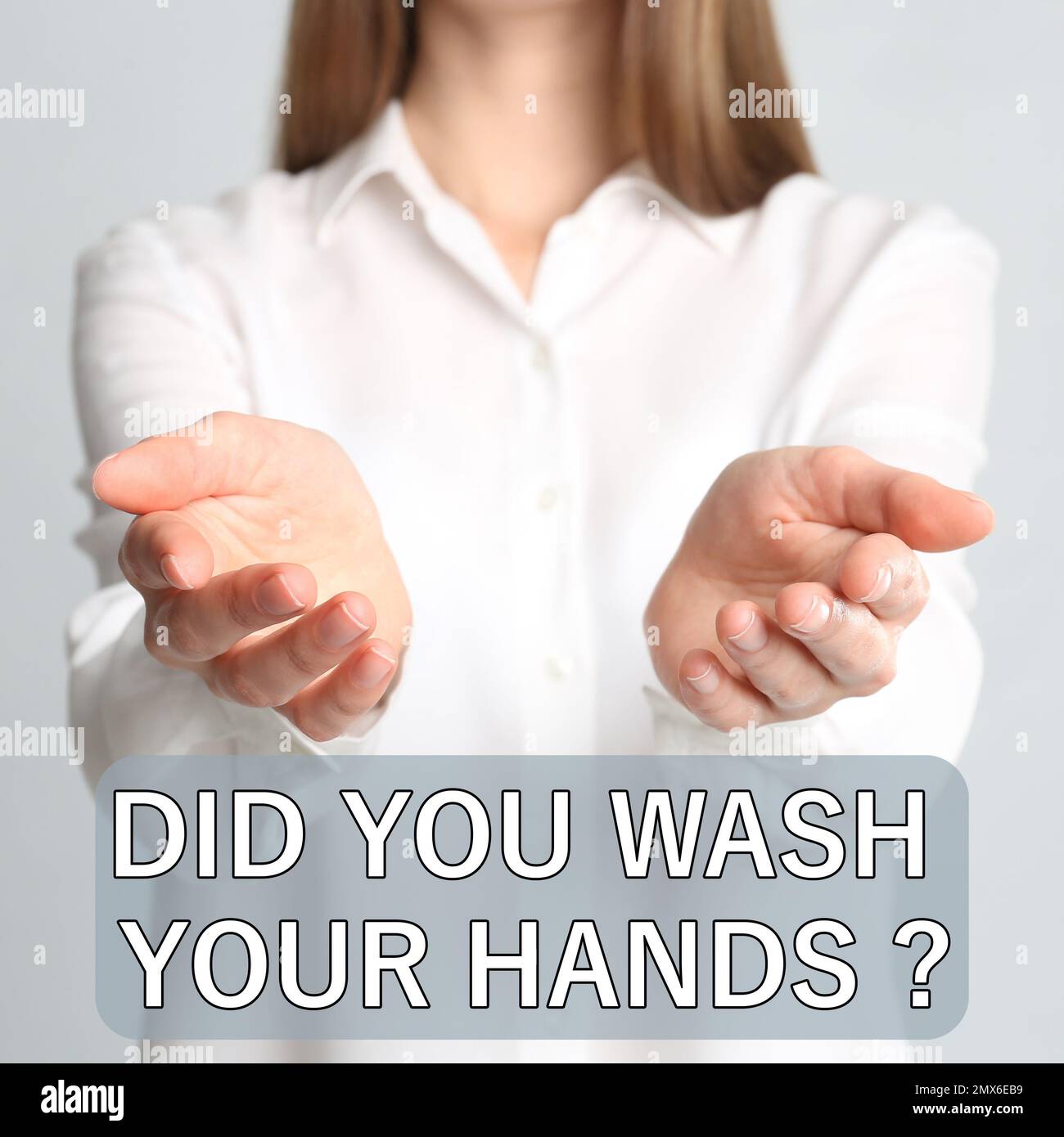 Young woman showing clean palms, closeup. Washing hands as important ...