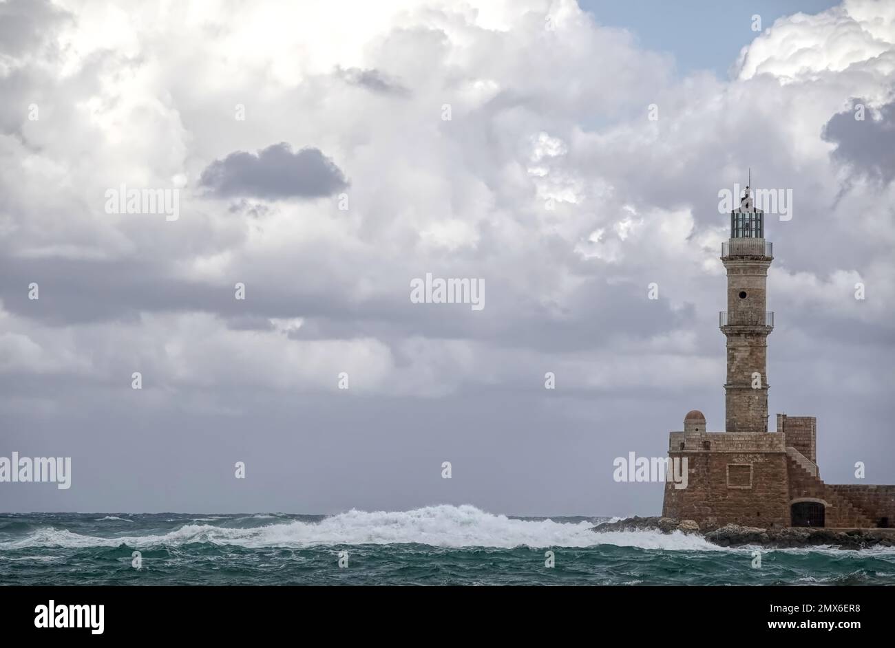 The Venetian harbour of Chania old town in Crete, Greece, after a heavy ...