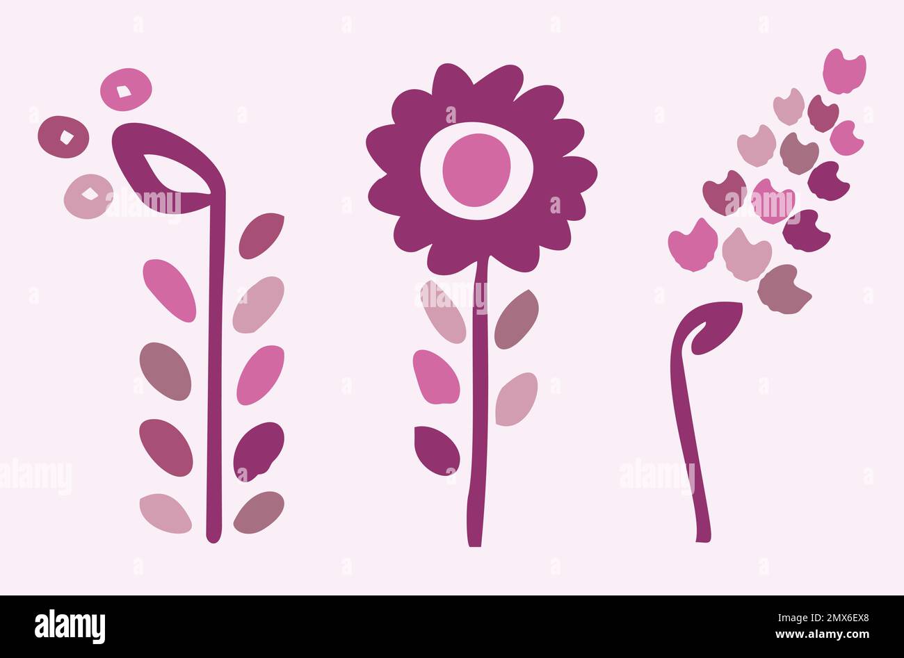 Quirky vector botanical plant set. Whimsical collection of flower ...