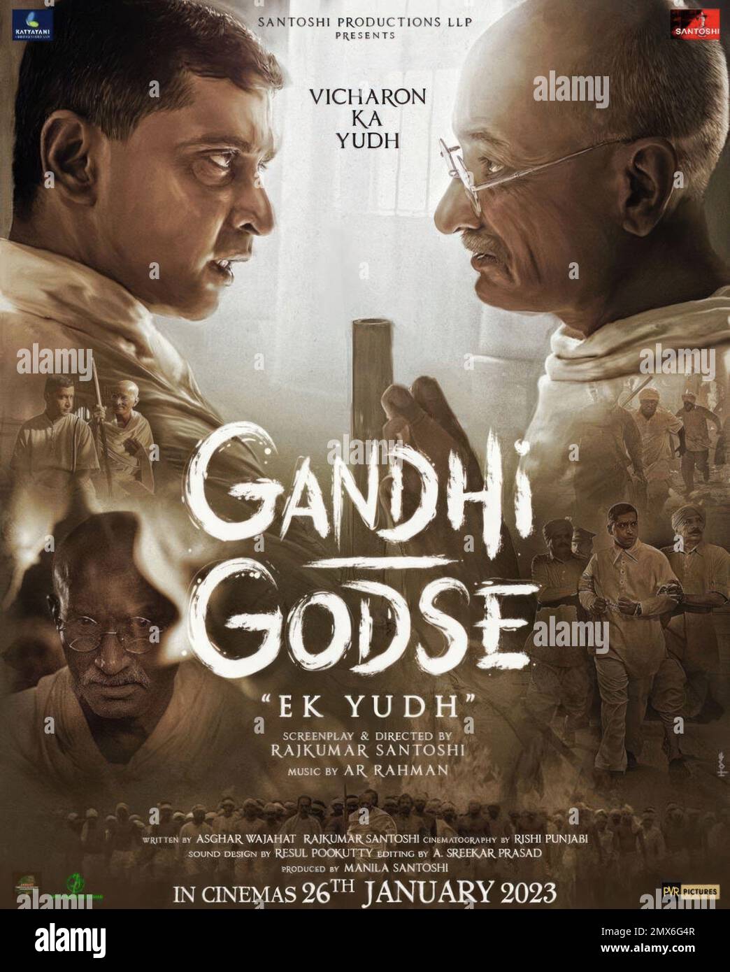 GANDHI GODSE EK YUDH, poster in English, top from left: Chinmay ...