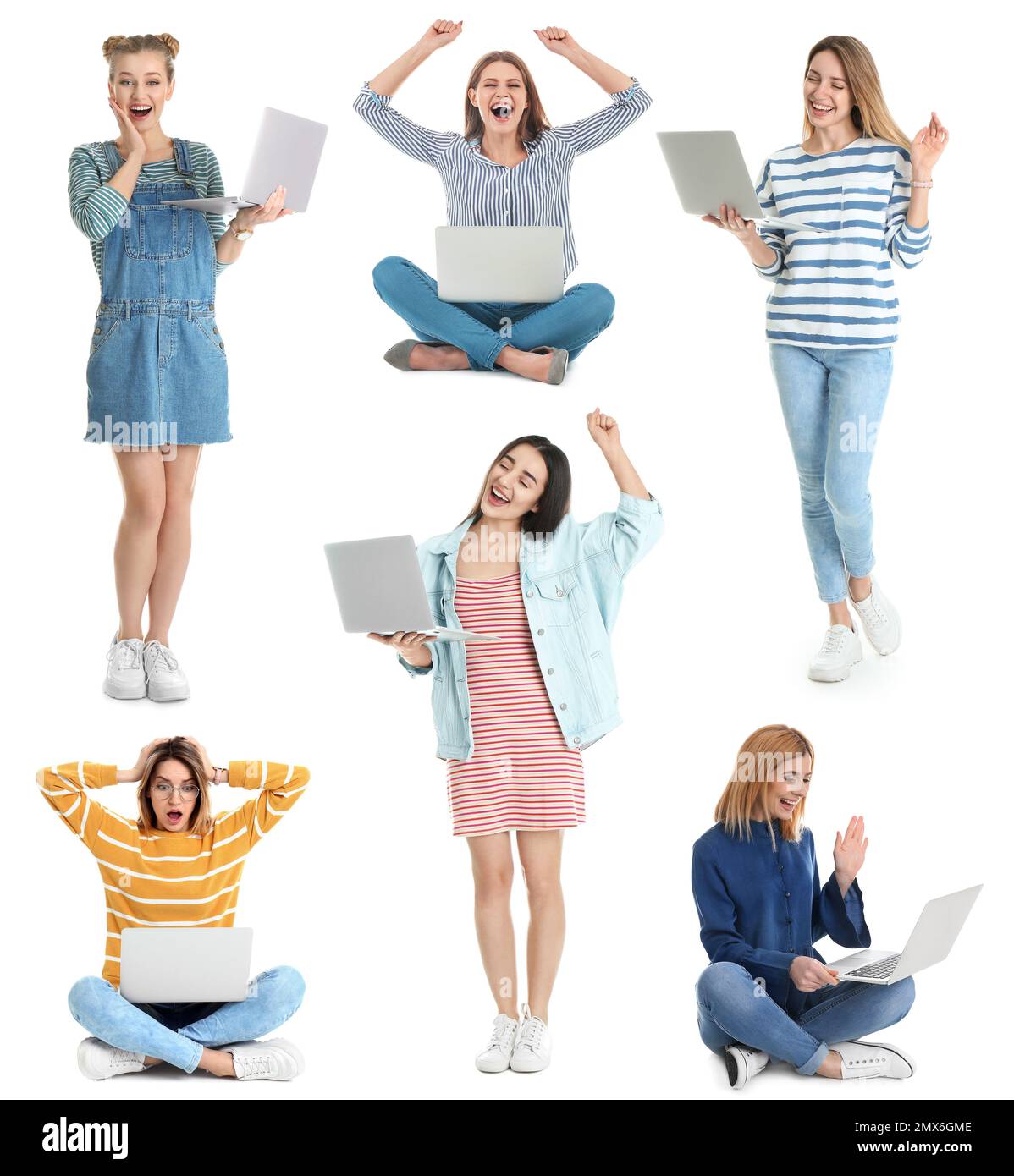 Collage of women with laptops on white background Stock Photo - Alamy