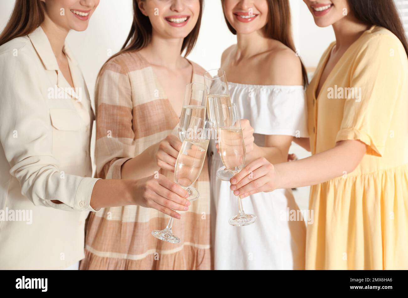 Beautiful young ladies toasting indoors. Woman's Day Stock Photo - Alamy