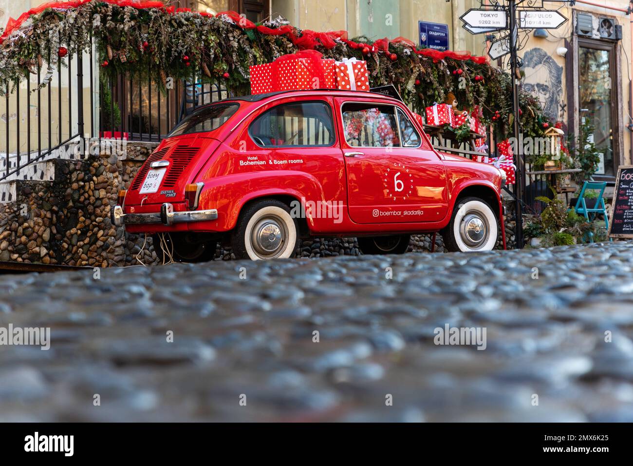 Belgrade, Serbia - December 23, 2022: Oldtimer showcase red car with ...