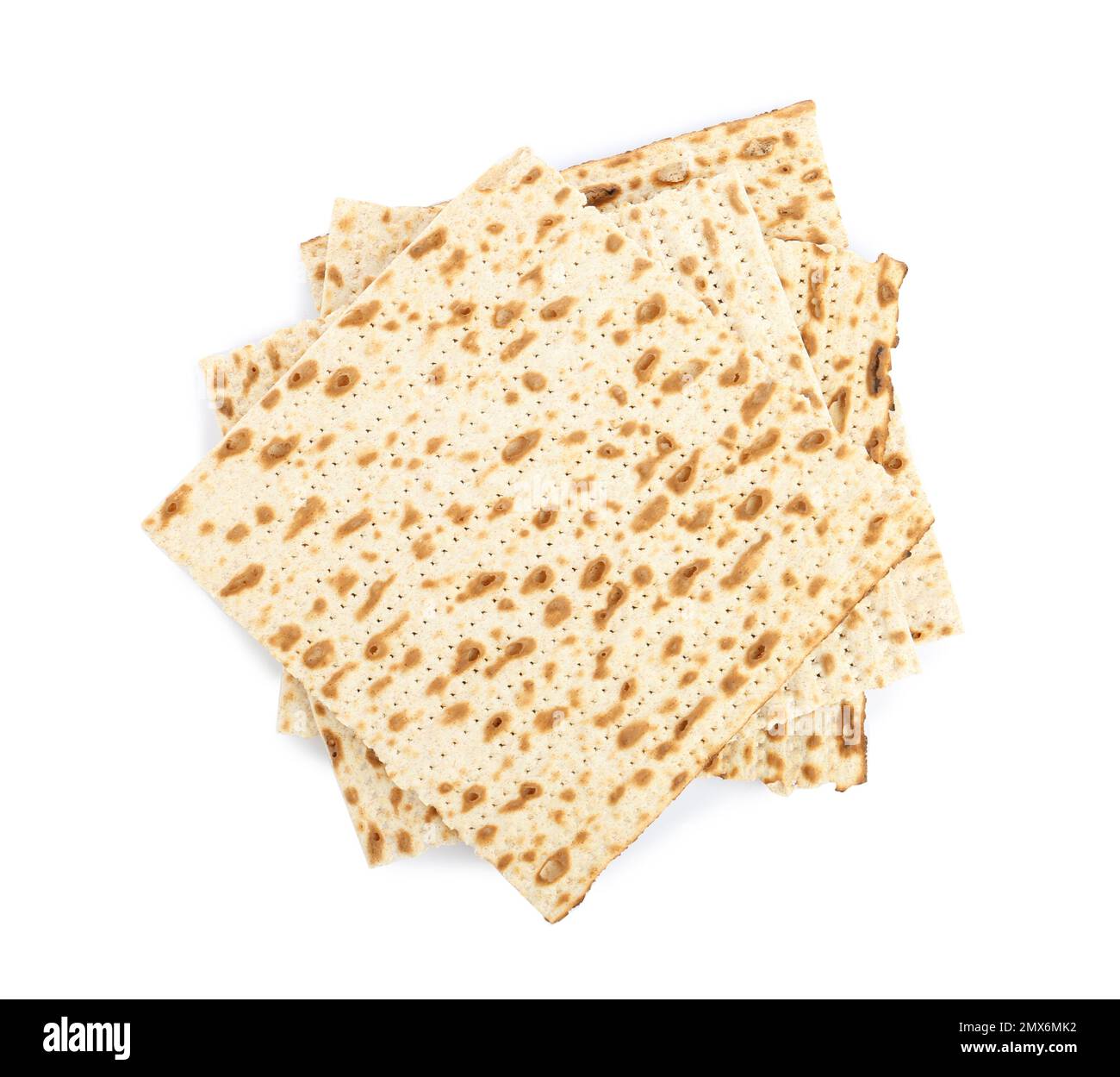 Passover matzos isolated on white, top view. Pesach celebration Stock ...