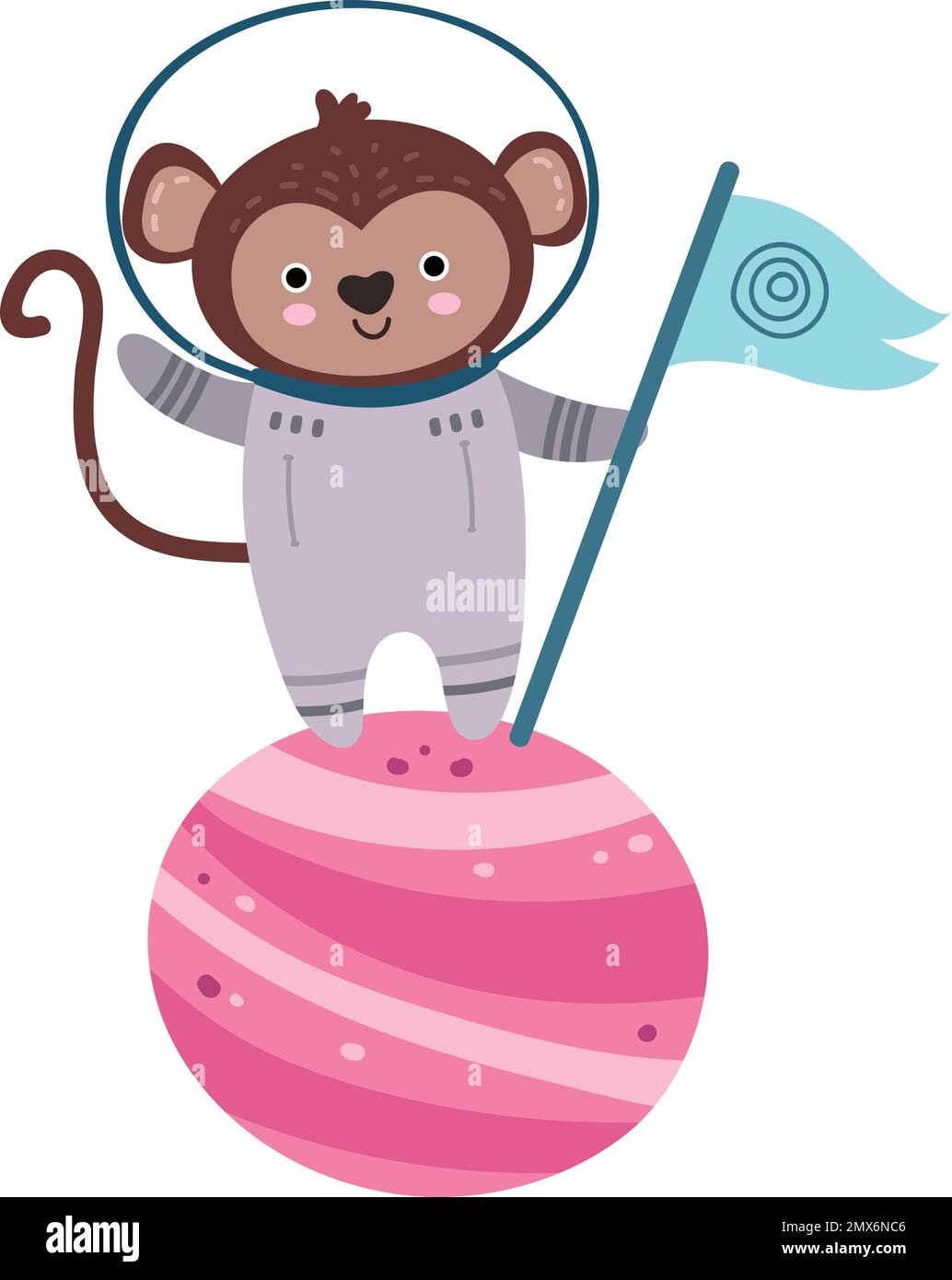 Monkey astronaut with flag on space planet. Cute animal explorer Stock ...