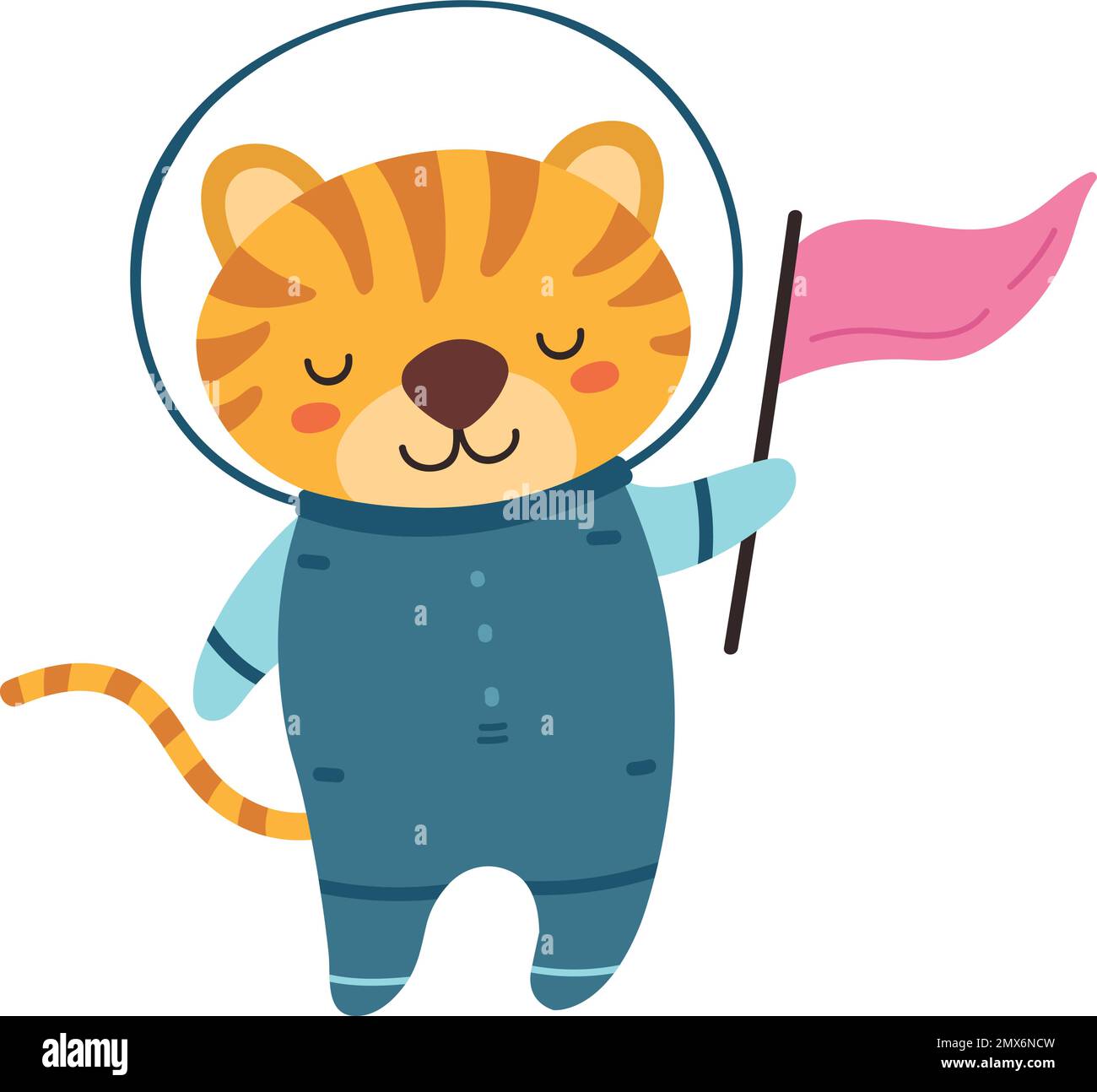 Happy tiger astronaut with flag. Space explorer character Stock Vector ...