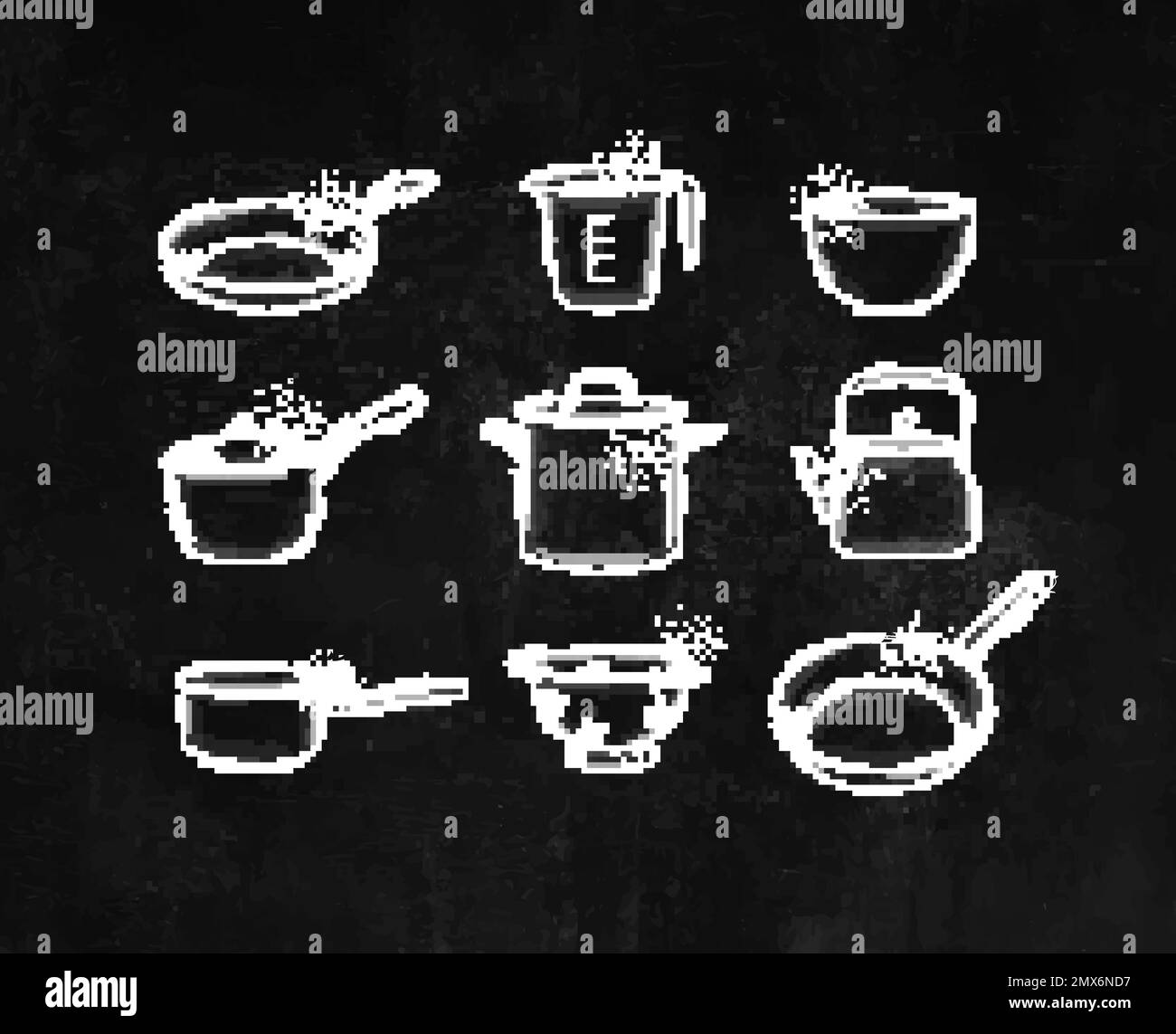 Kitchen appliences for everyday cooking drawing in graphic style on ...