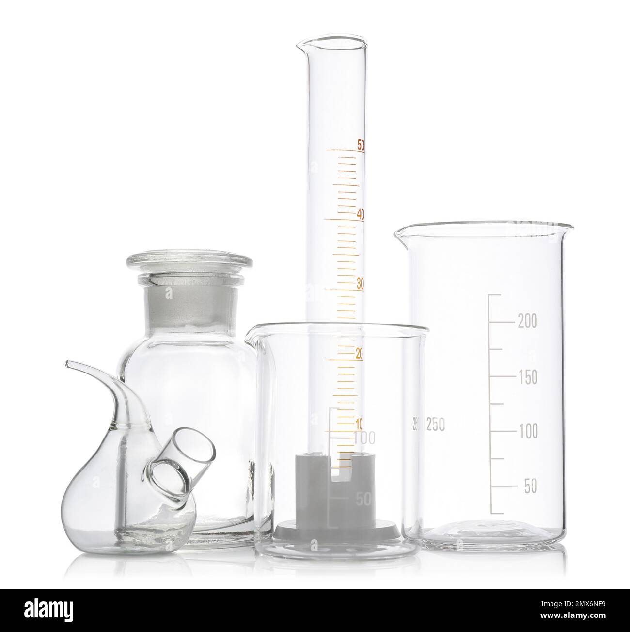 Clean empty laboratory glassware on white background Stock Photo - Alamy