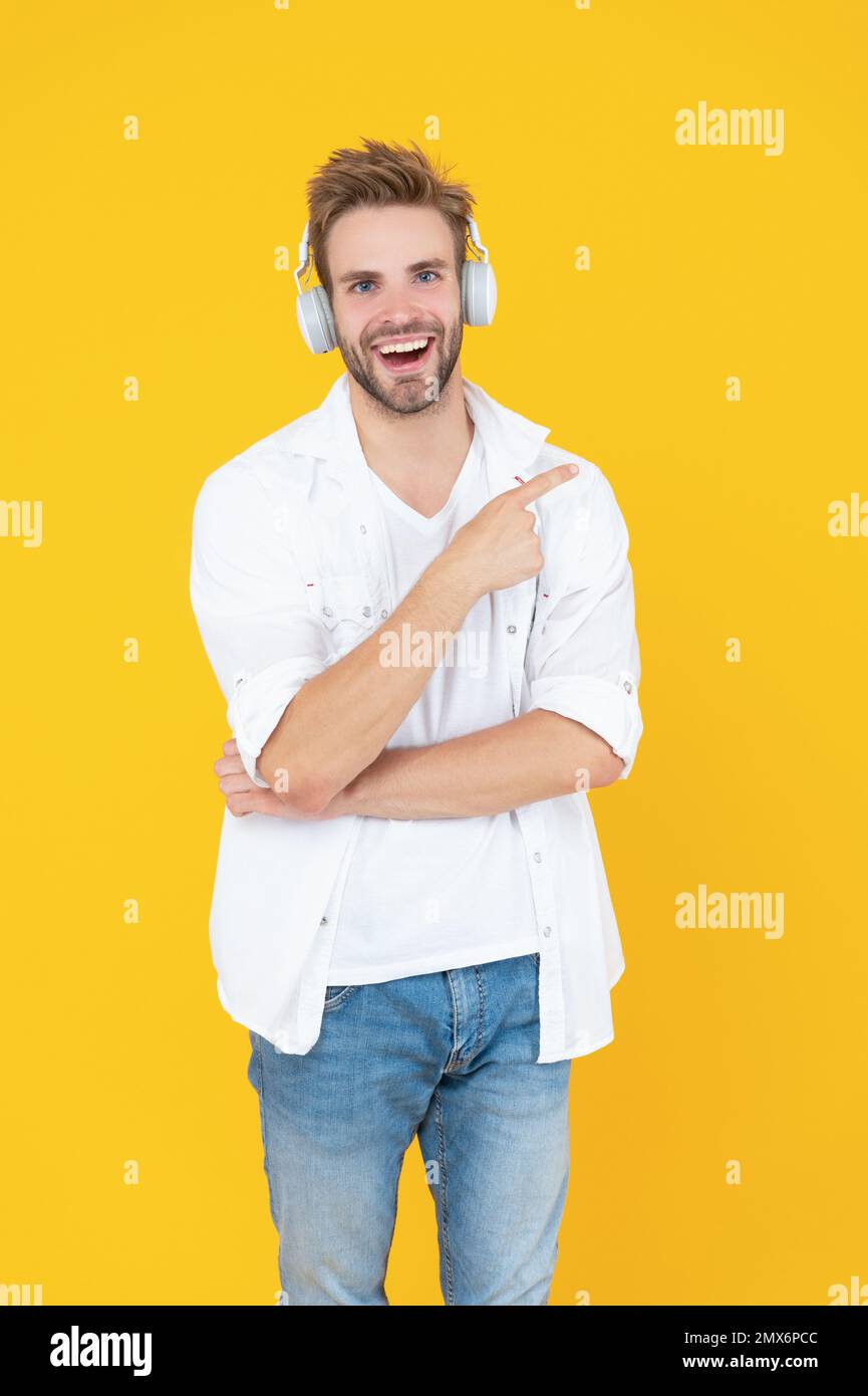 image of man wear music headphones. man wear music headphones isolated ...