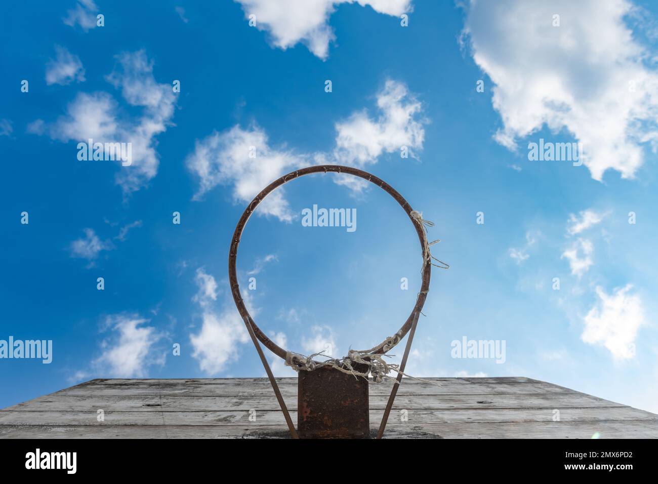 basketball hoop and board under the blue sky horizontal composition ...