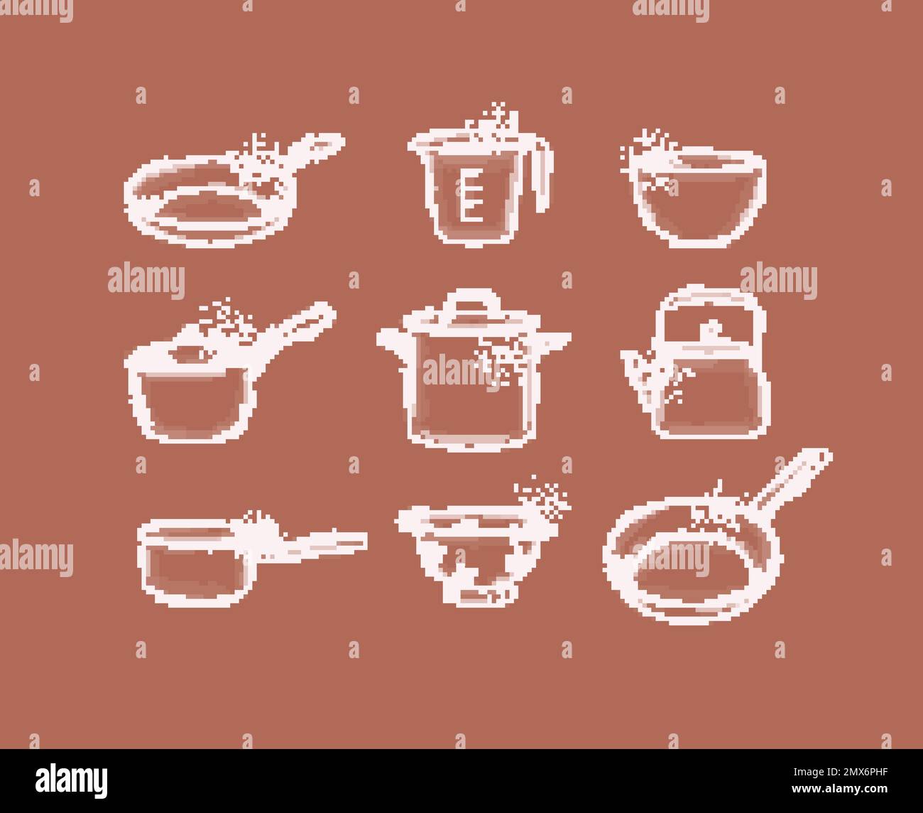 Kitchen appliences for everyday cooking drawing in graphic style on ...