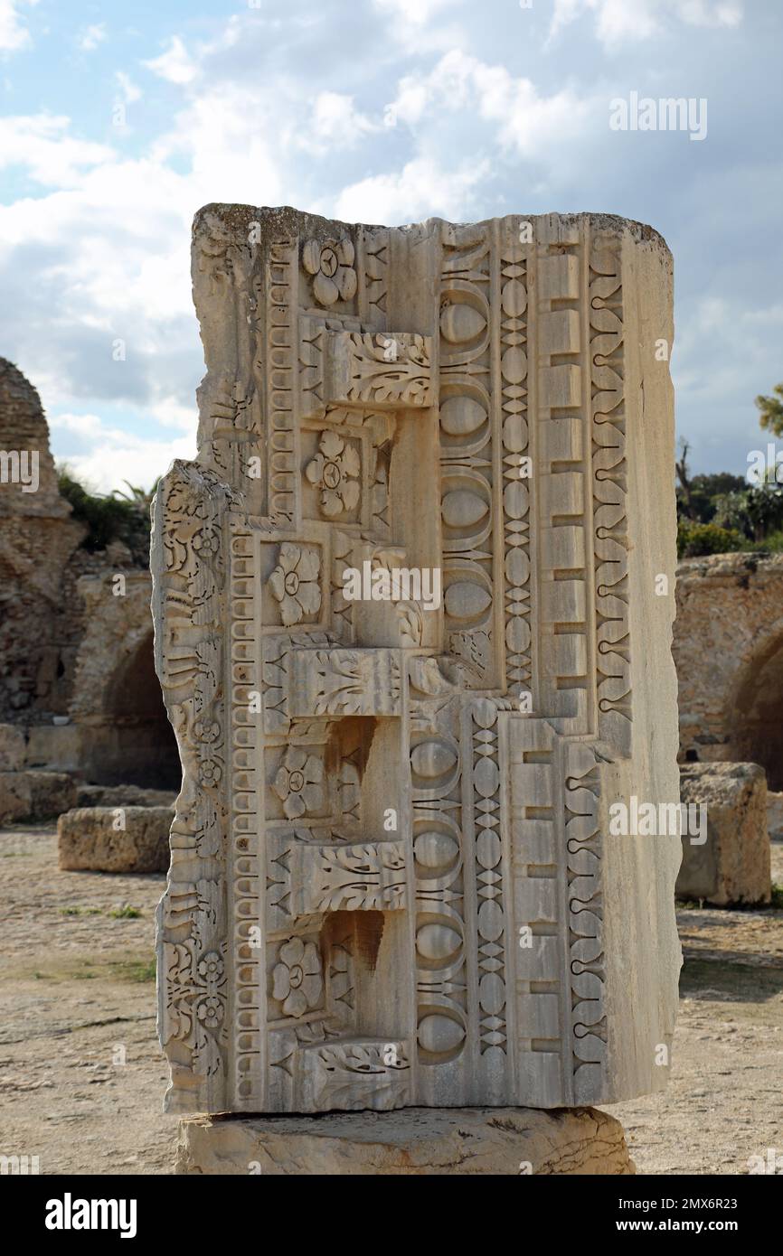 Carved stone at the Baths of Carthage in Tunisia Stock Photo - Alamy