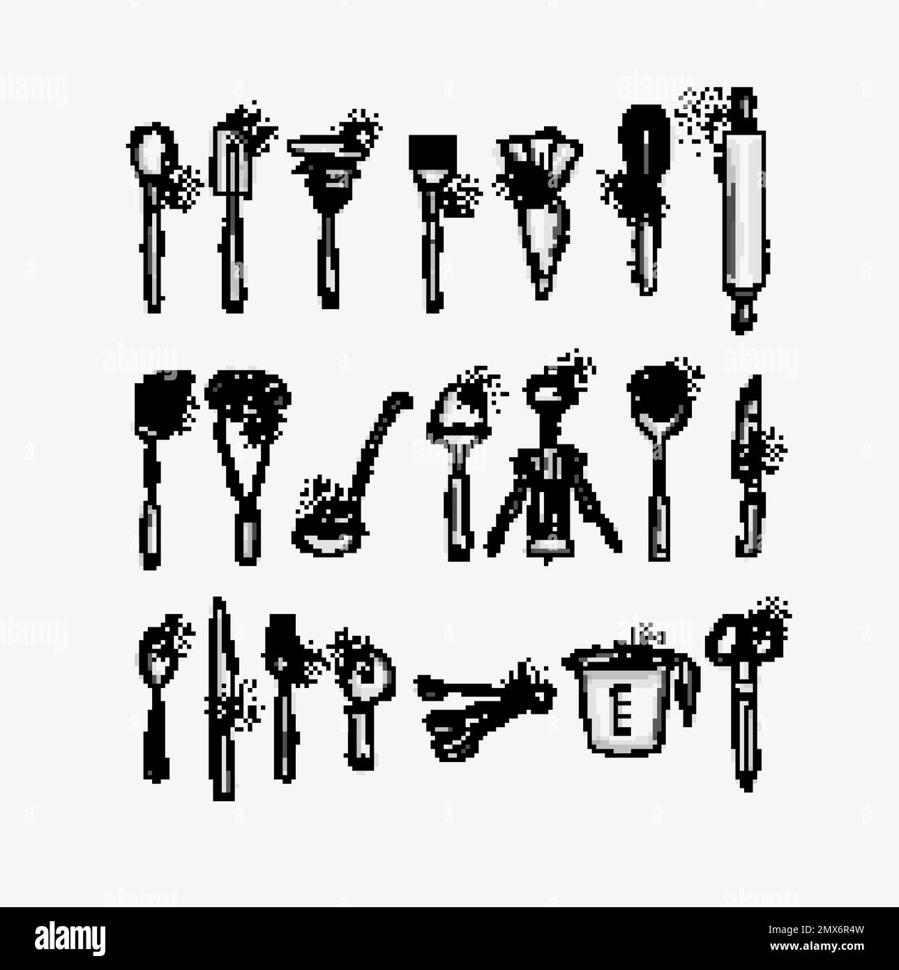 Kitchen utensils to prepare food and bakery drawing in graphic style on ...