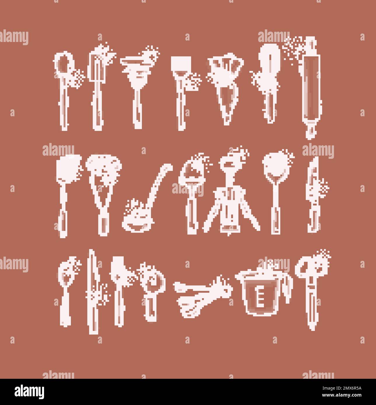 Kitchen utensils to prepare food and bakery drawing in graphic style on ...