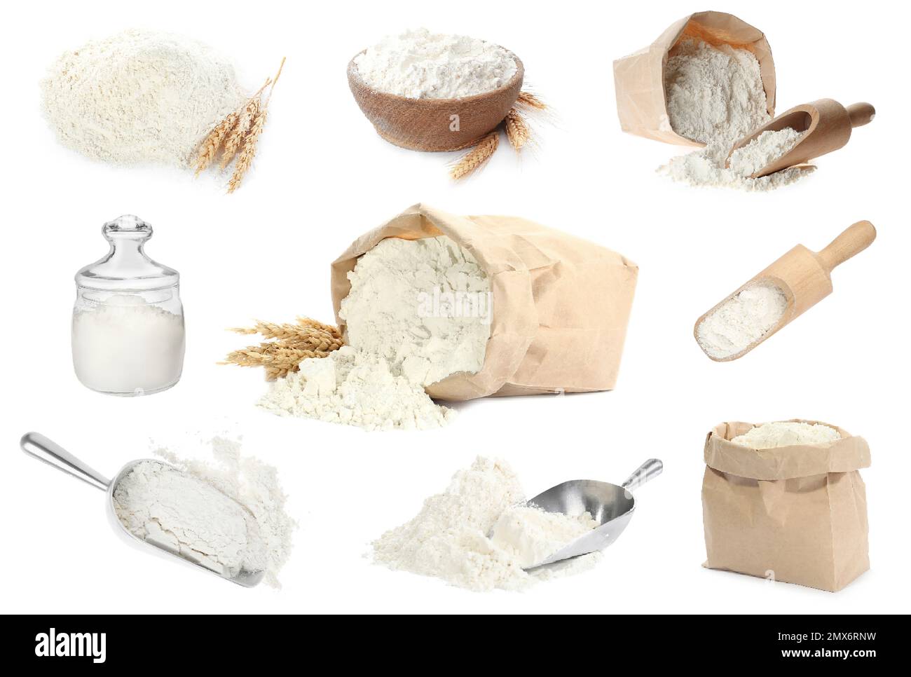 Set of organic flour on white background Stock Photo - Alamy