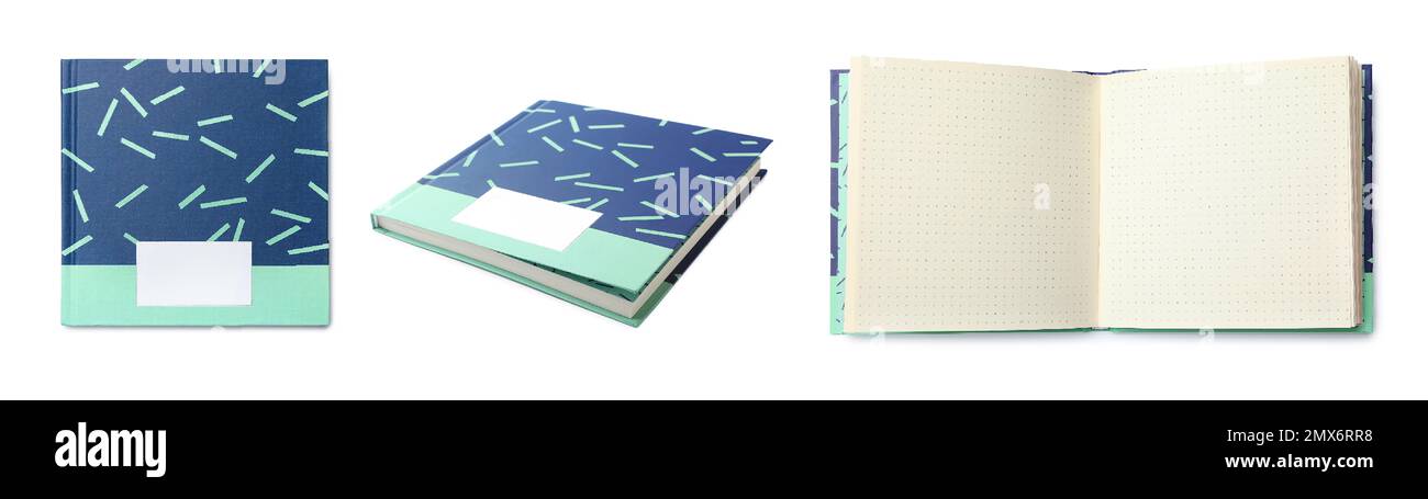 Set of notebooks on white background. Banner design Stock Photo - Alamy