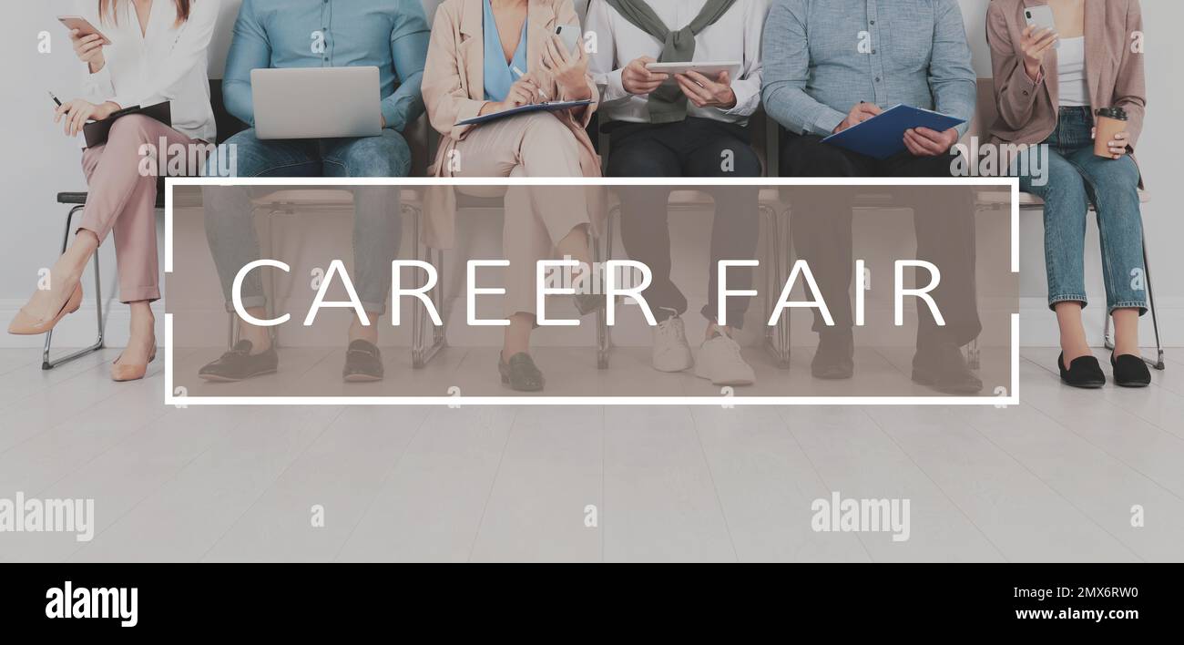 Career fair. People waiting for job interview, banner design Stock ...