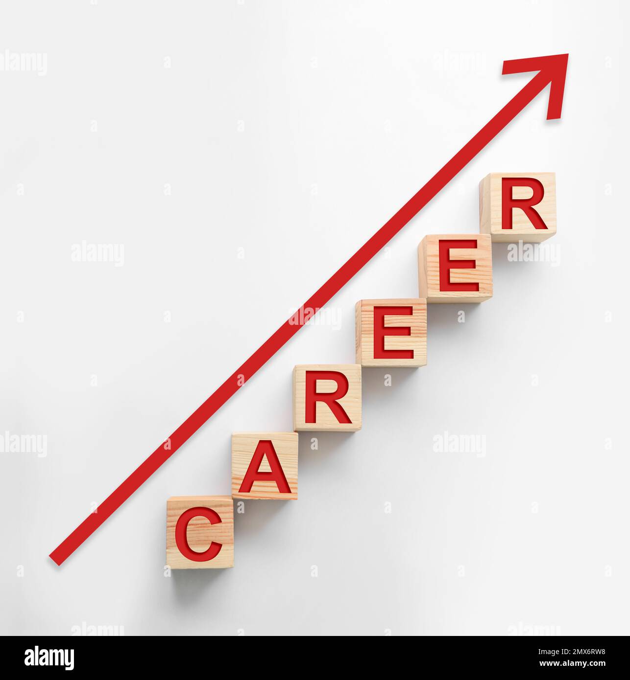 Career promotion concept. Stairs made with wooden blocks on white ...