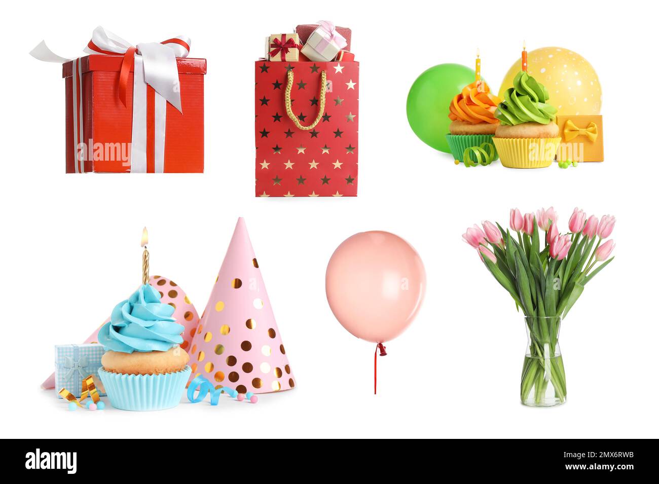 Happy birthday balloons presents Cut Out Stock Images & Pictures - Alamy