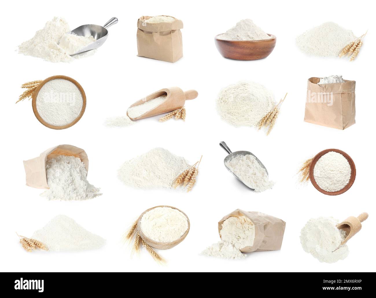 Set of organic flour on white background Stock Photo - Alamy
